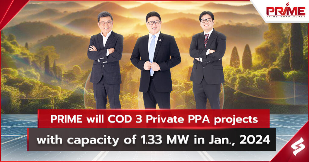 PRIME will COD 3 Private PPA projects with capacity of 1.33 MW in Jan ...